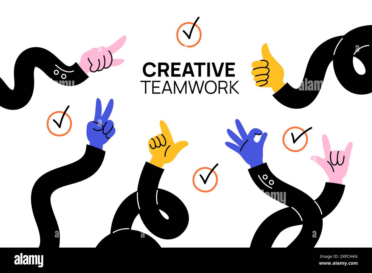 Flexible long business hands. Creative teamwork. Human arms in office ...