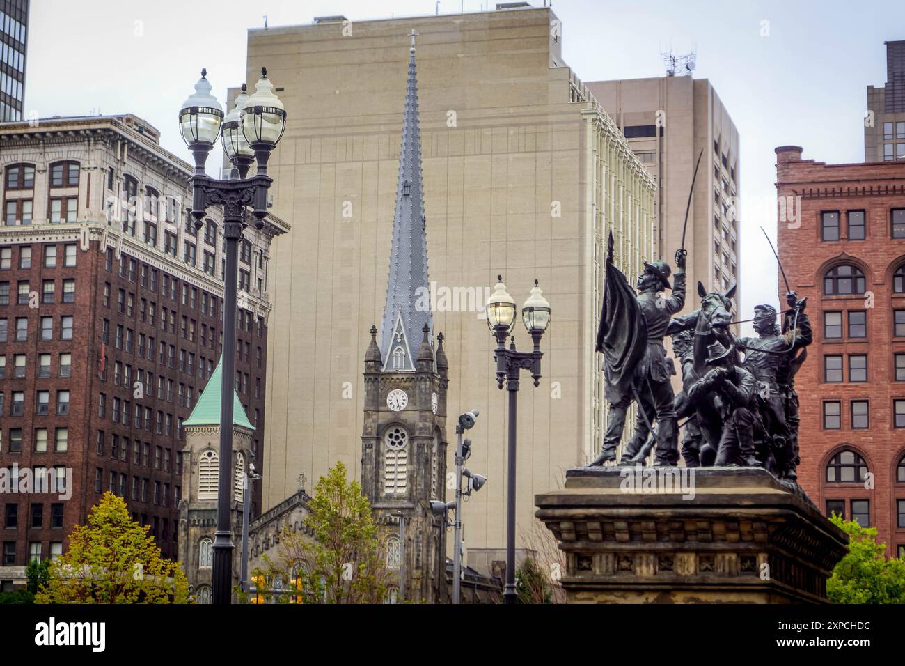 The historic monument and the Old Stone Church, a Presbyterian temple ...