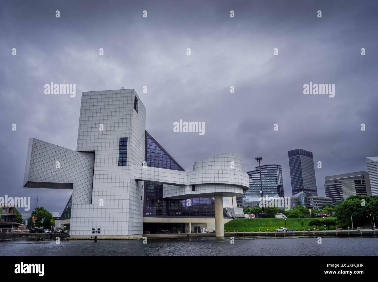 The modern building of Rock and Roll Hall of Fame, a famous music ...