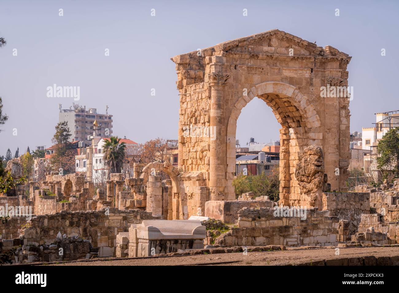 The old triumphal arch in Tyre Necropolis, a UNESCO heritage site, at ...