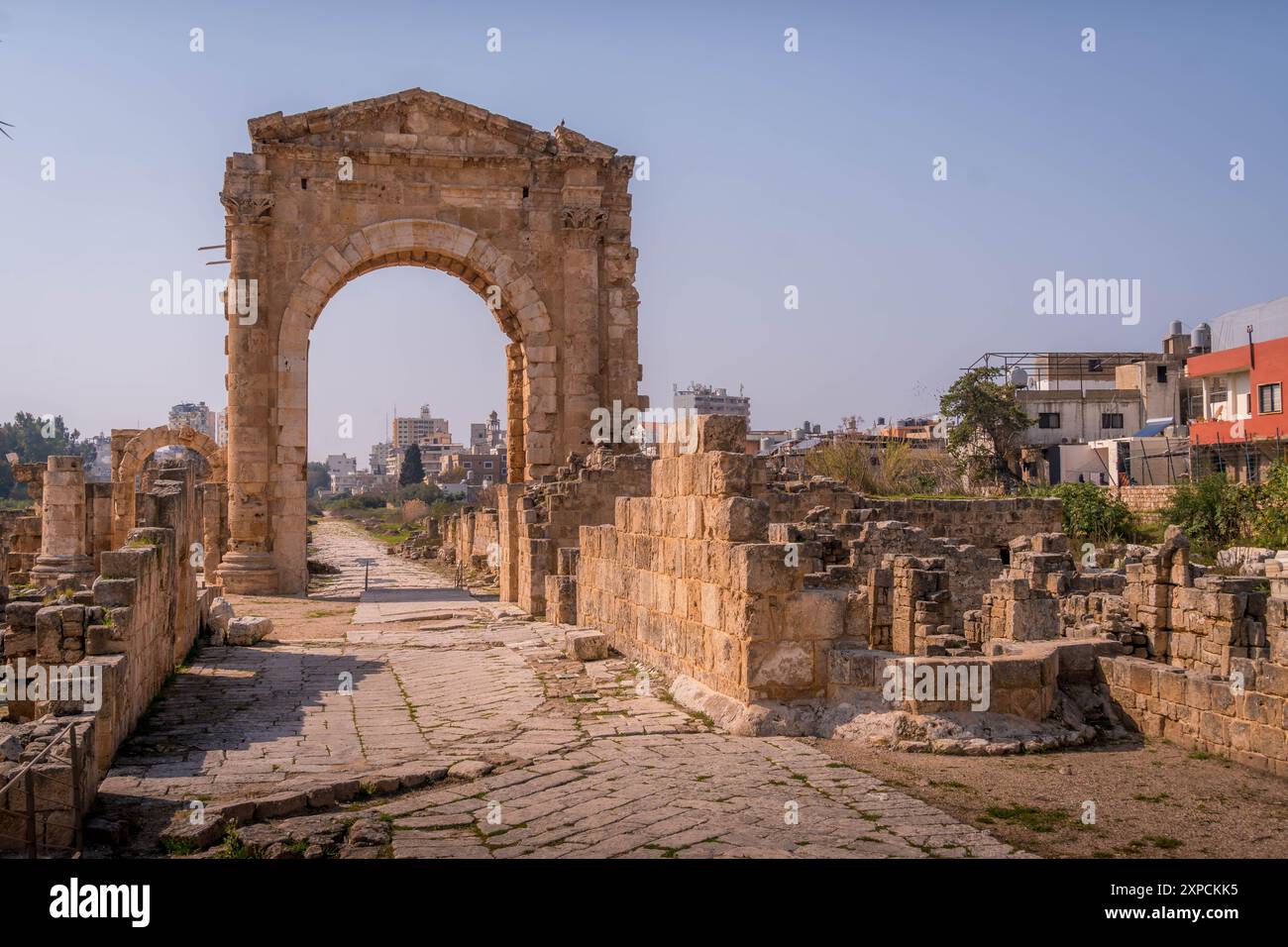 The old triumphal arch in Tyre Necropolis, a UNESCO heritage site, at ...