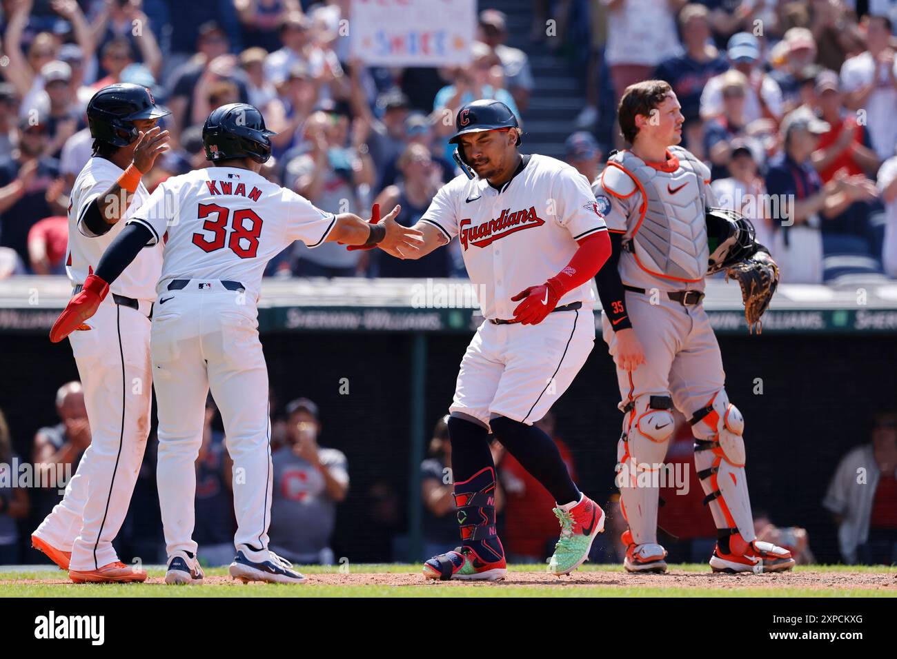 CLEVELAND, OH - AUGUST 04: Cleveland Guardians first baseman Josh ...