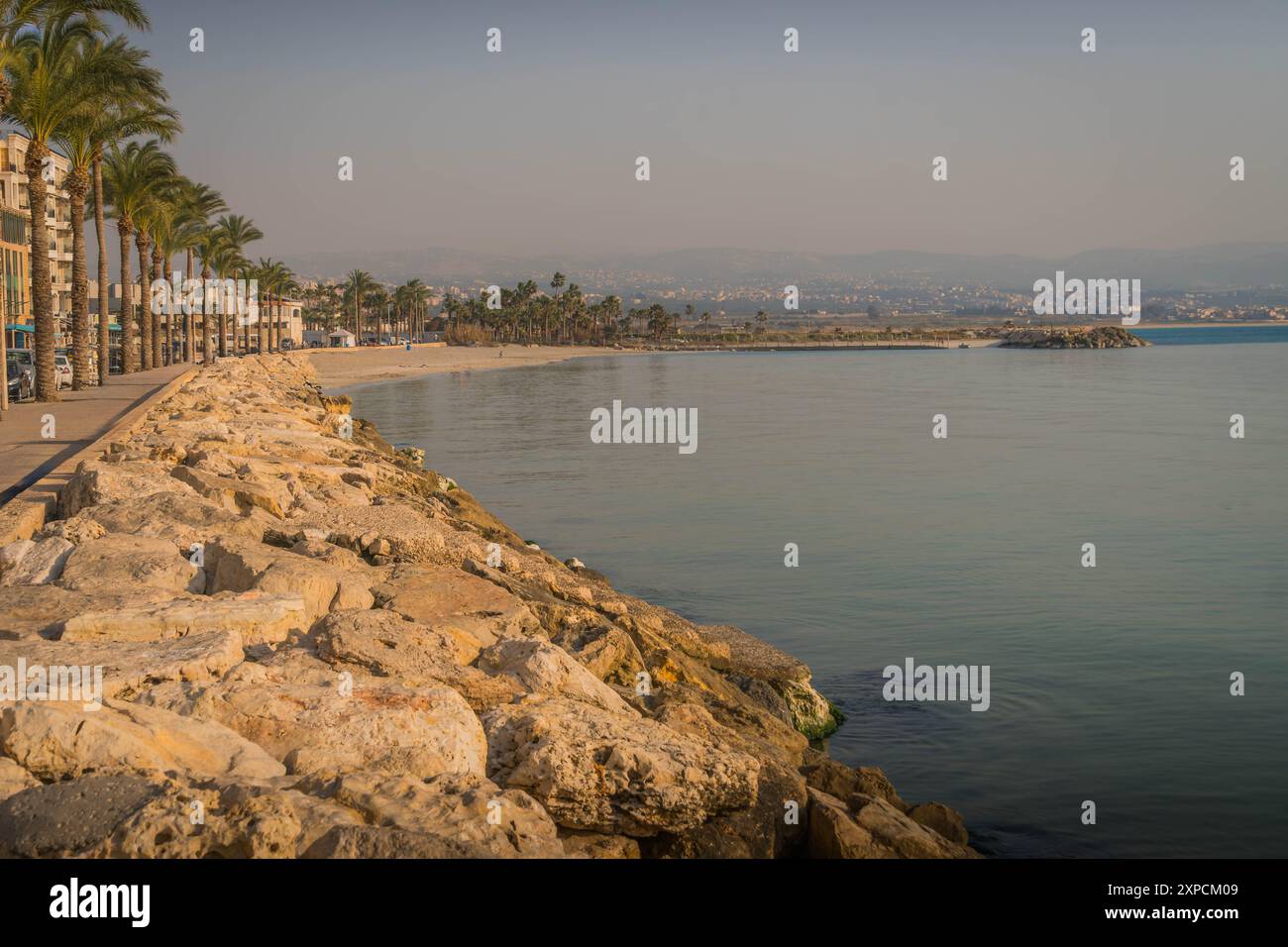 The empty coastline of the Tyre waterfront at the Mediterranean sea ...