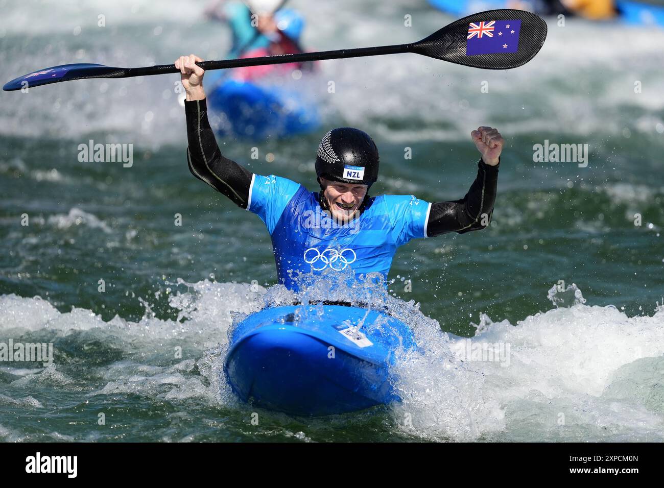New Zealand's Finn Butcher celebrates winning gold in the Men's Kayak ...