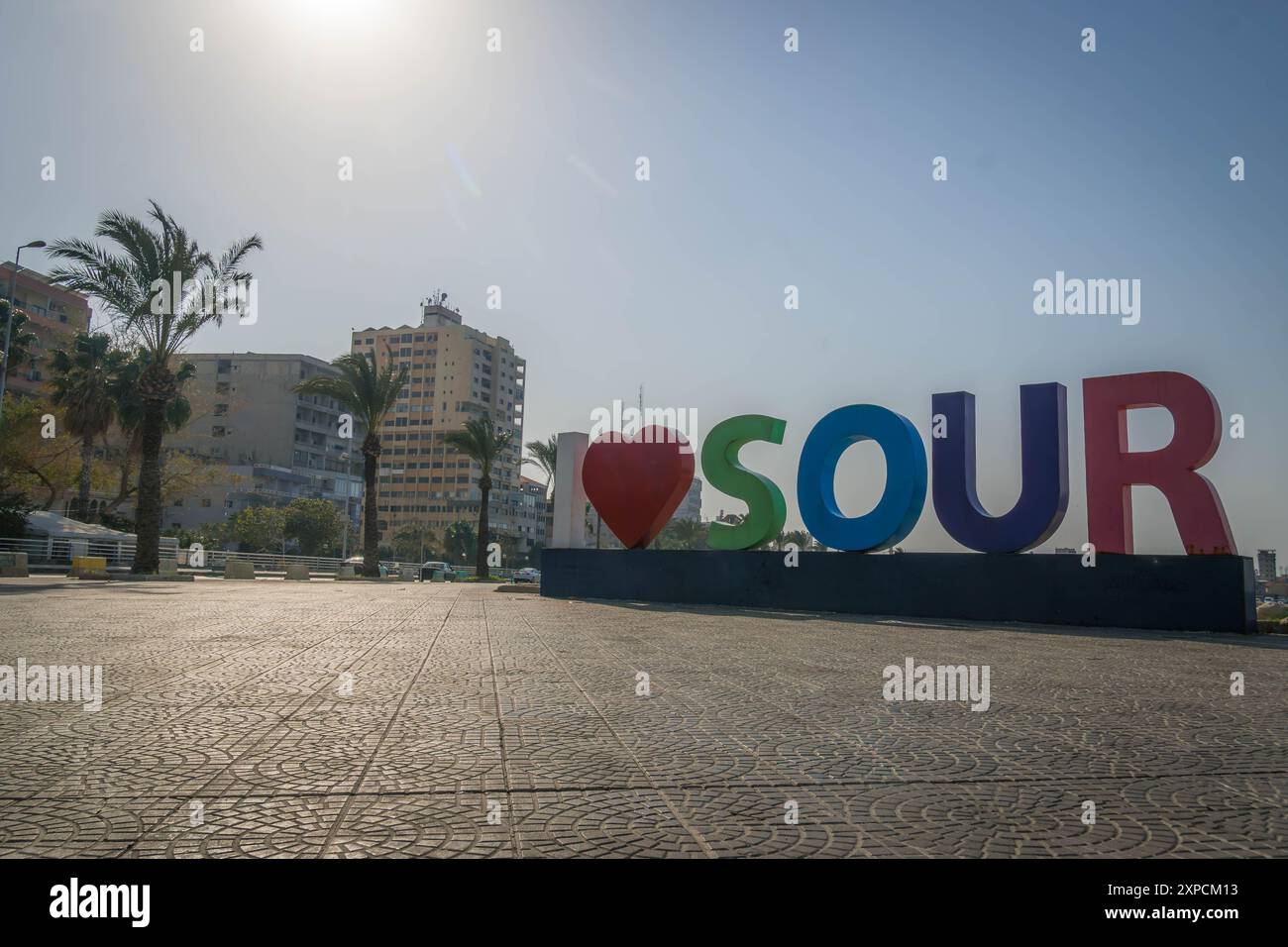 The sigh "I love Sour" in the city of Sour (Tyre), south Lebanon, close ...