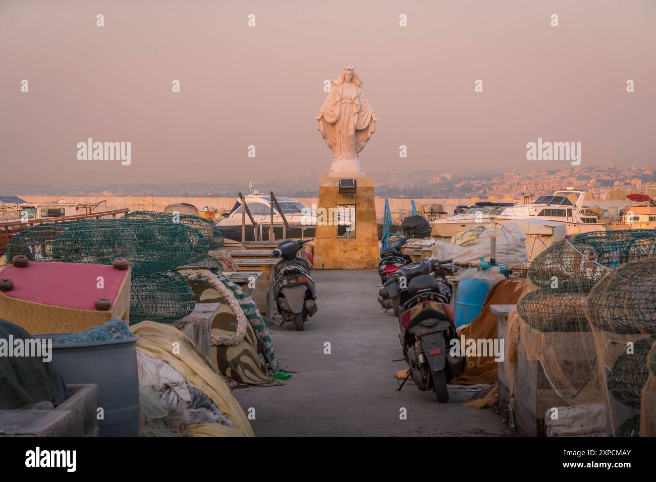 The statue of the Blessed Virgin at the fishing harbor of Sour (Tyre ...