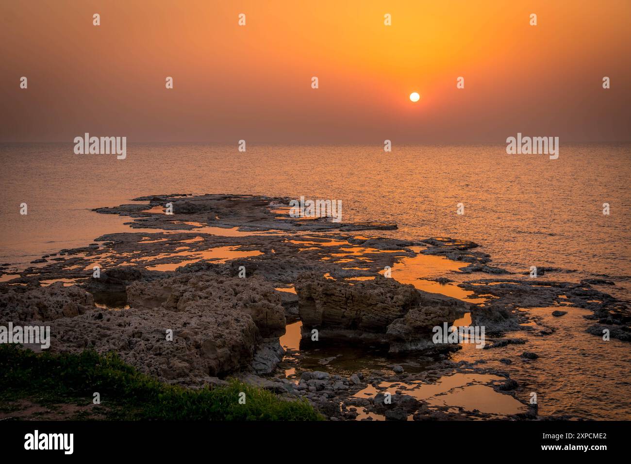 The beautiful sunset at the coast of Mediterranean sea at the city of ...