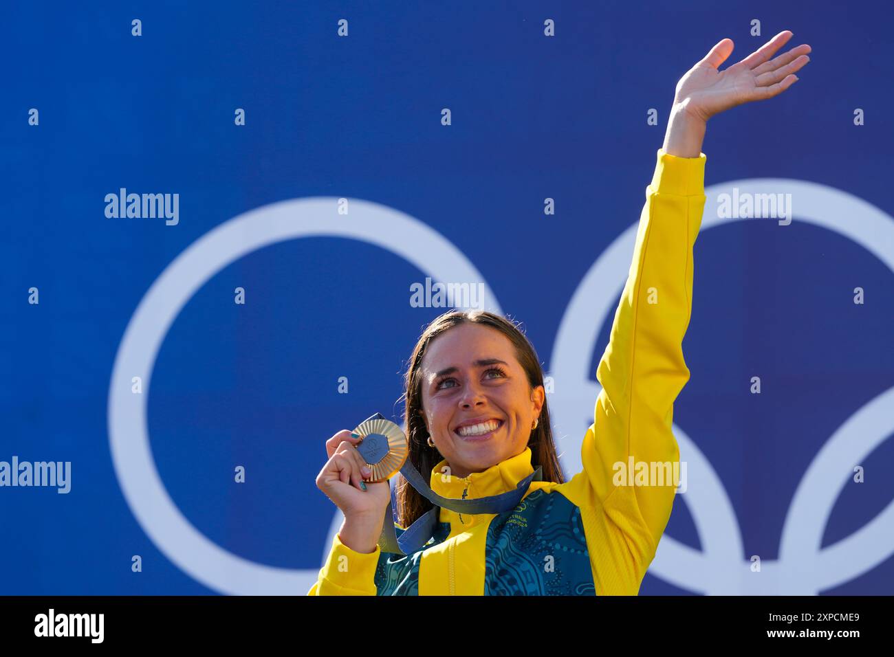 Noemie Fox of Australia poses with the gold medal in the women's kayak ...