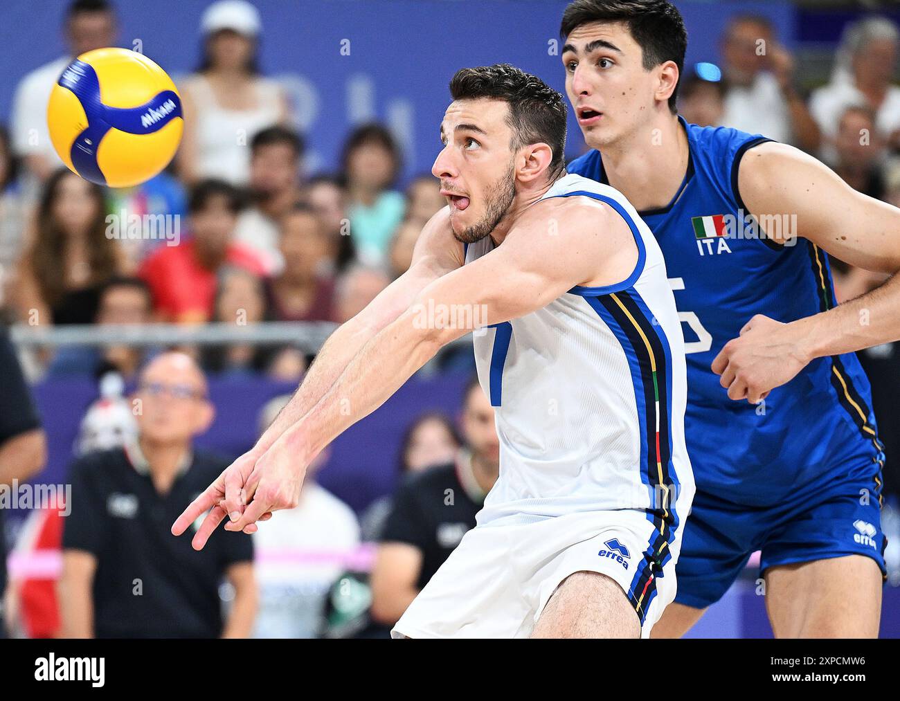Paris, France. 5th Aug, 2024. Fabio Balaso (L) of team Italy competes ...