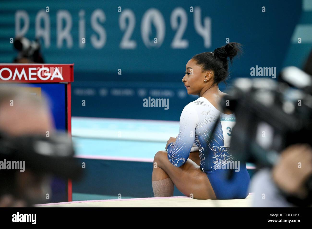 Paris, Fra. 05th Aug, 2024. Team USA gymnast Simone Biles reacts during ...