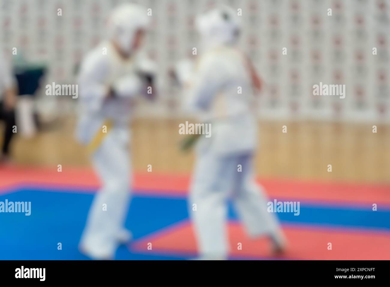 Blurred Defocused Image With Two Karate Practitioners Sparring On A Tatami Mat Karate Players