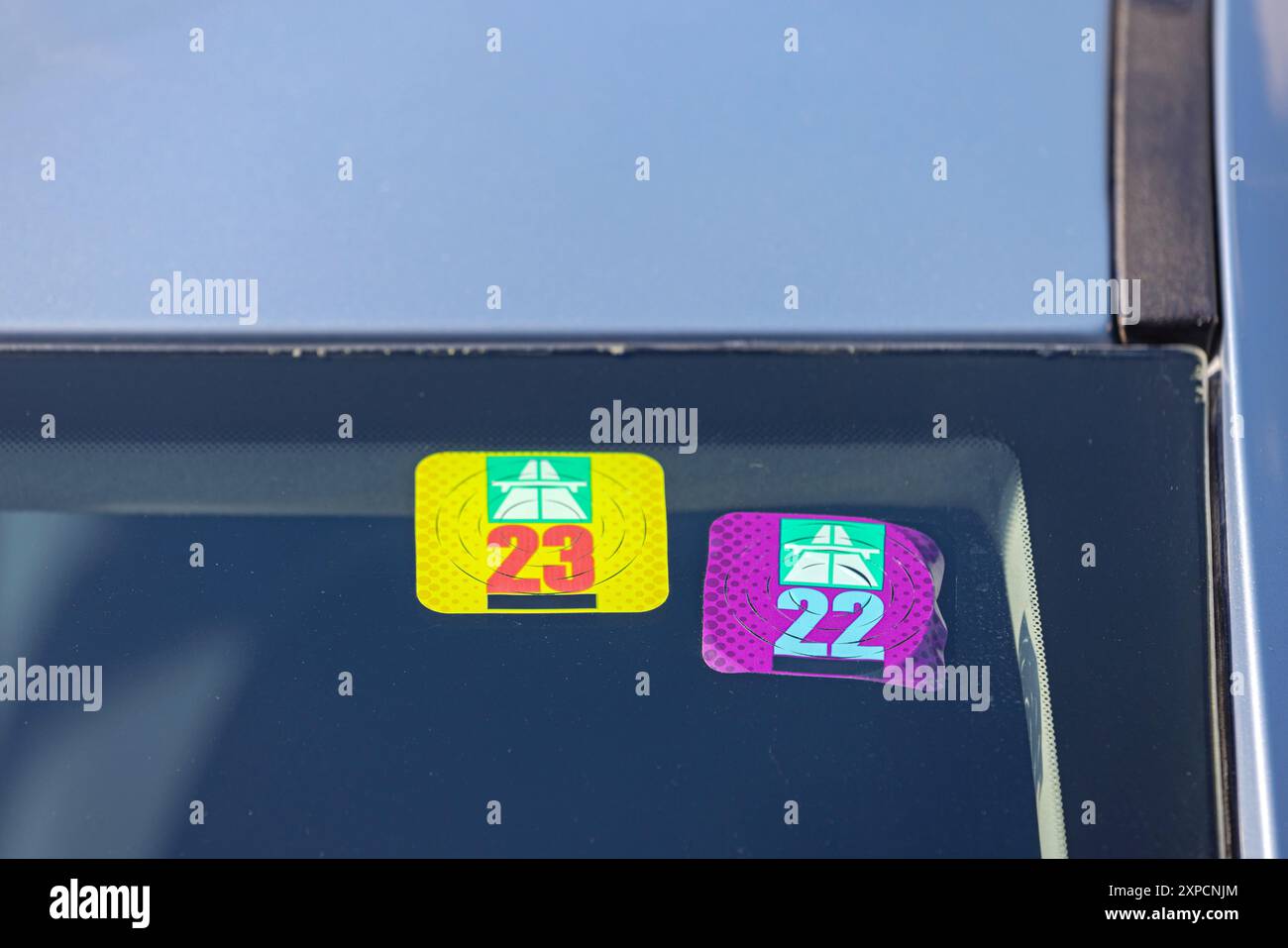 Two Swiss Road Tax Stickers Vignette at Car Windshield Switzerland ...