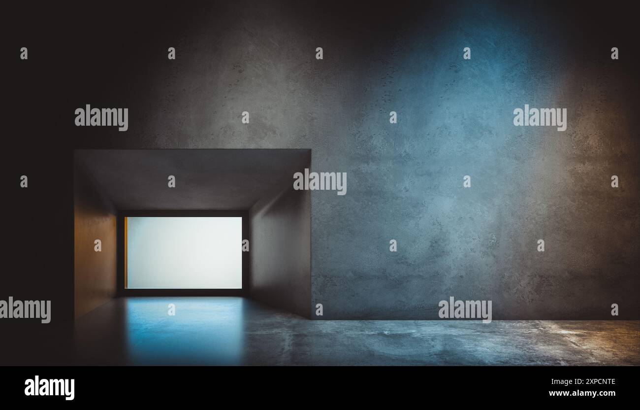 Minimalist interior square shaped window concrete walls 3d Stock Photo ...