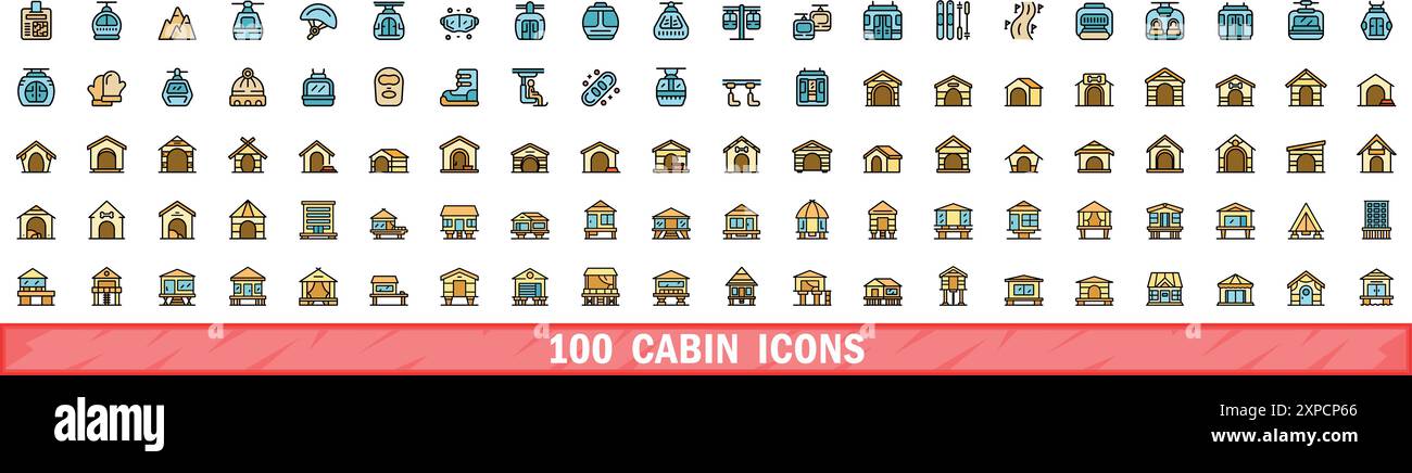 100 cabin icons set. Color line set of cabin vector icons thin line ...