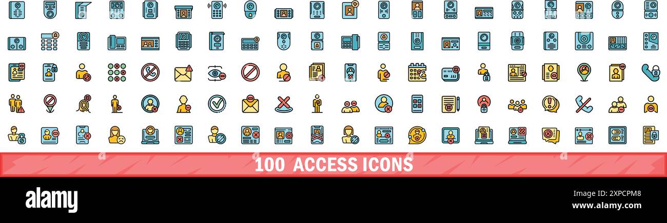100 access icons set. Color line set of access vector icons thin line ...