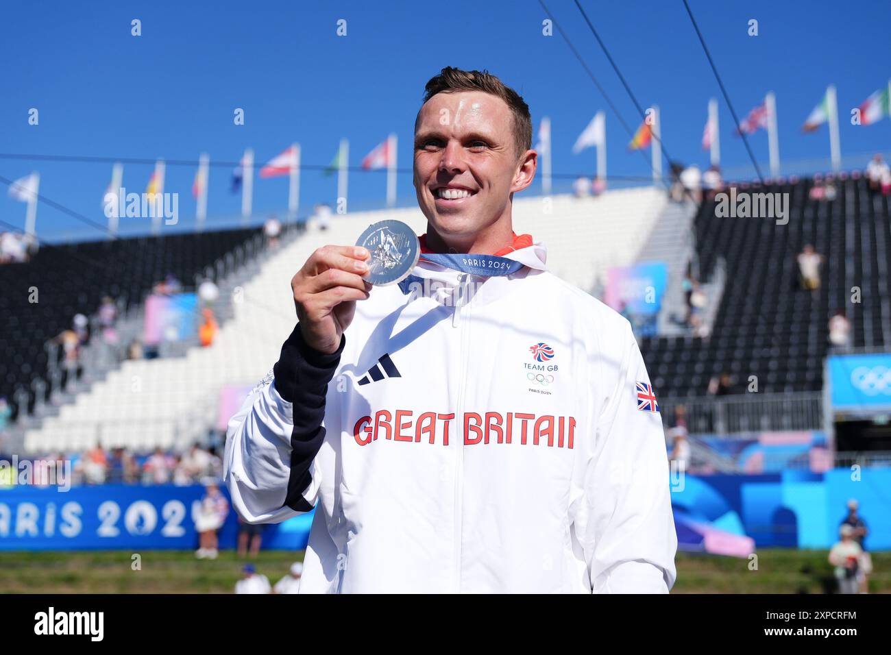 Great Britain's Joseph Clarke celebrates with their silver medal ...