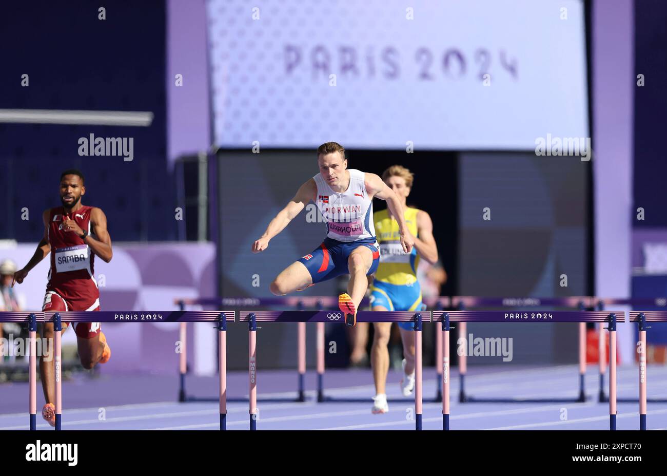 World record holder WARHOLM Karsten of Norway (C) competes during the ...