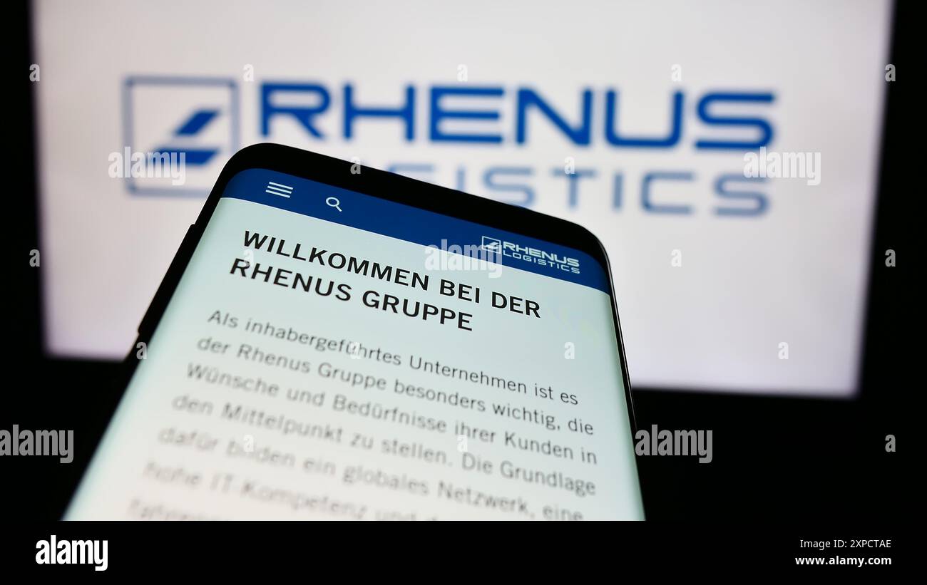 Smartphone with website of German logistics company Rhenus SE Co. KG in ...