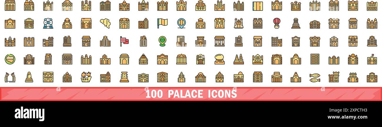 100 palace icons set. Color line set of palace vector icons thin line ...