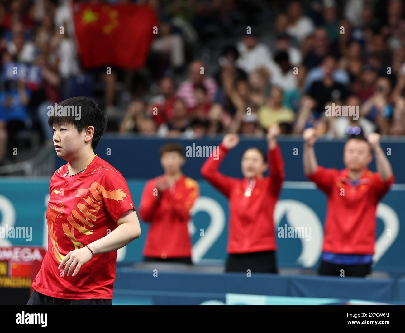 Paris, France. 5th Aug, 2024. Sun Yingsha of China reacts during the ...