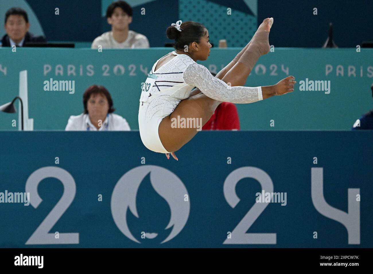 Paris, Fra. 05th Aug, 2024. Team USA gymnast Jordan Chiles competes ...