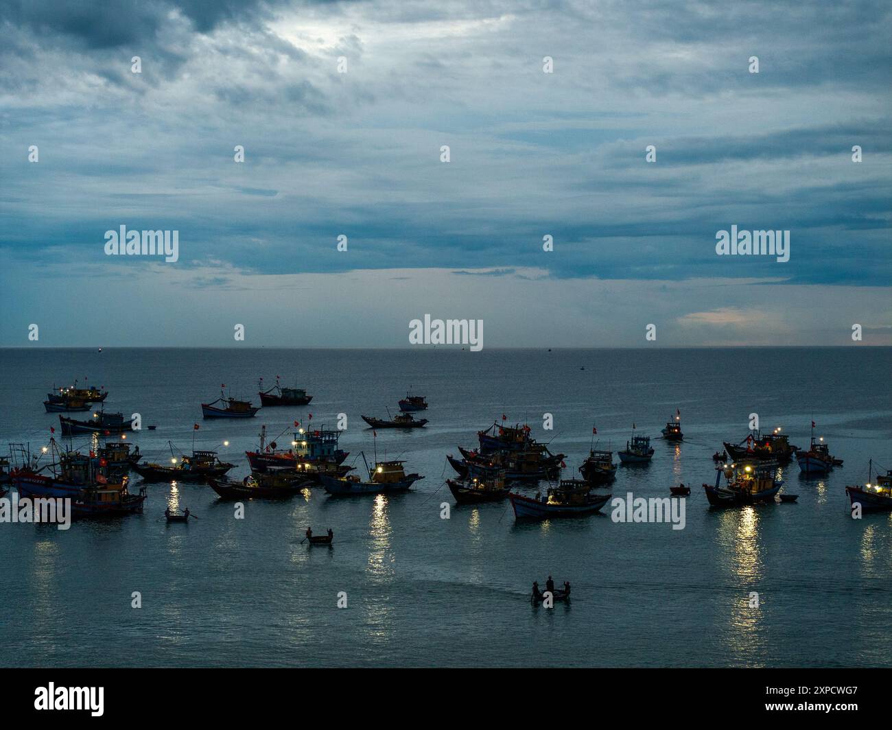 Aerial view of Tam Tien beach and fish market, Tam Ky, Quang Nam ...