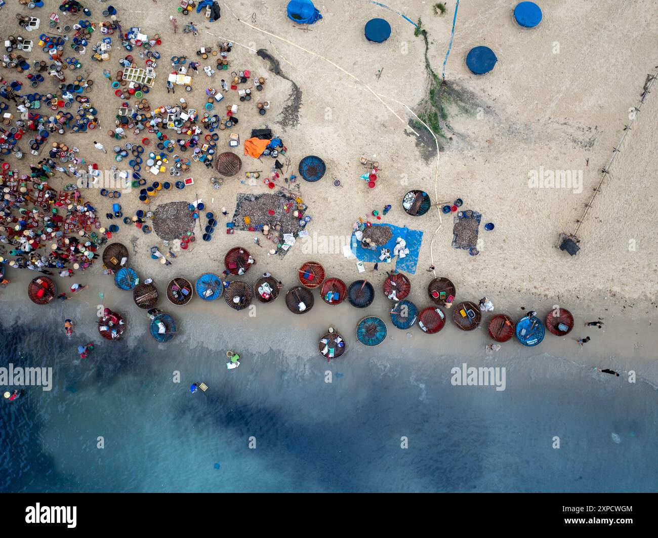 Aerial view of Tam Tien beach and fish market, Tam Ky, Quang Nam ...