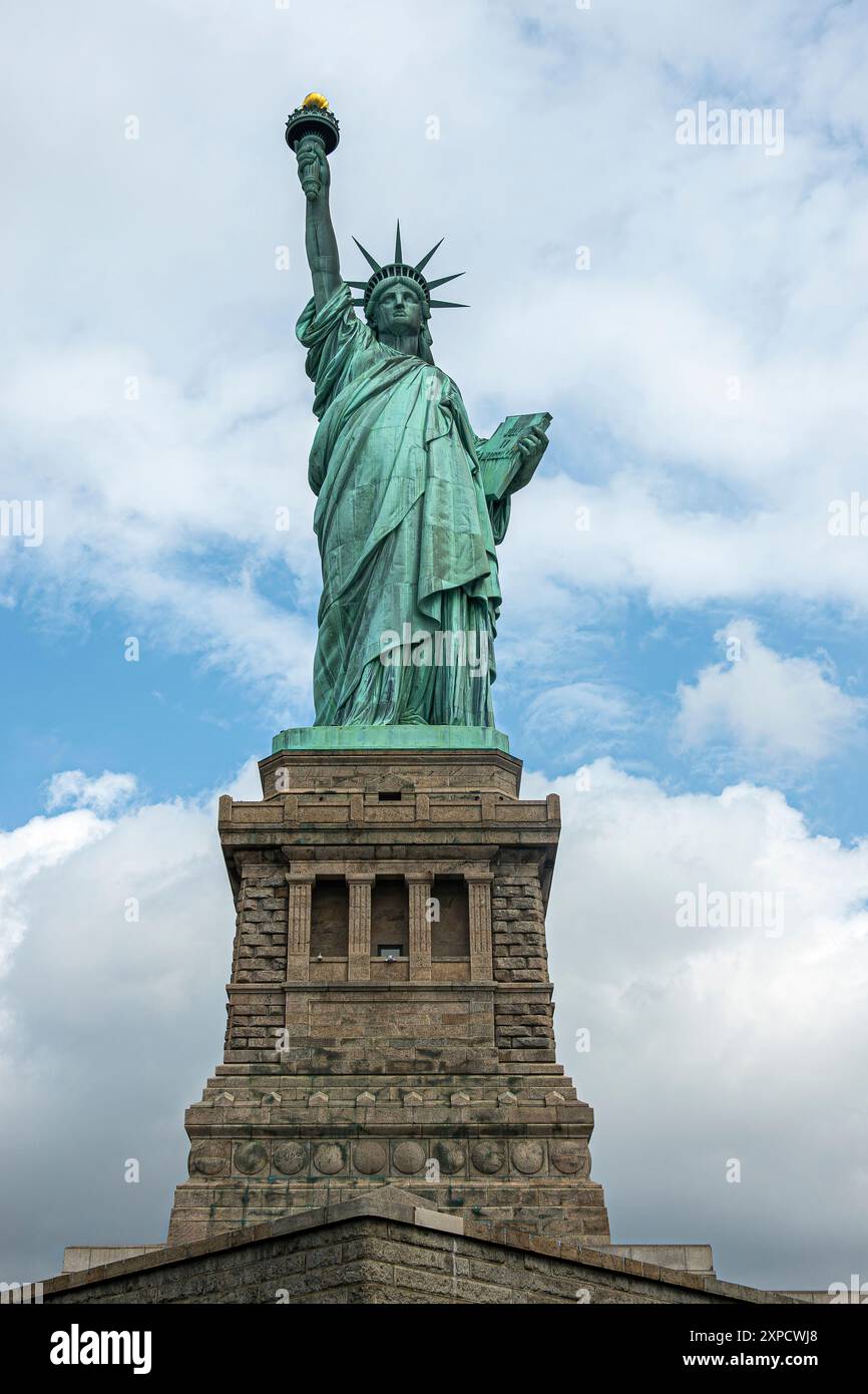 New York, NY, USA - August 4, 2023: Miss Liberty statue frontal view ...
