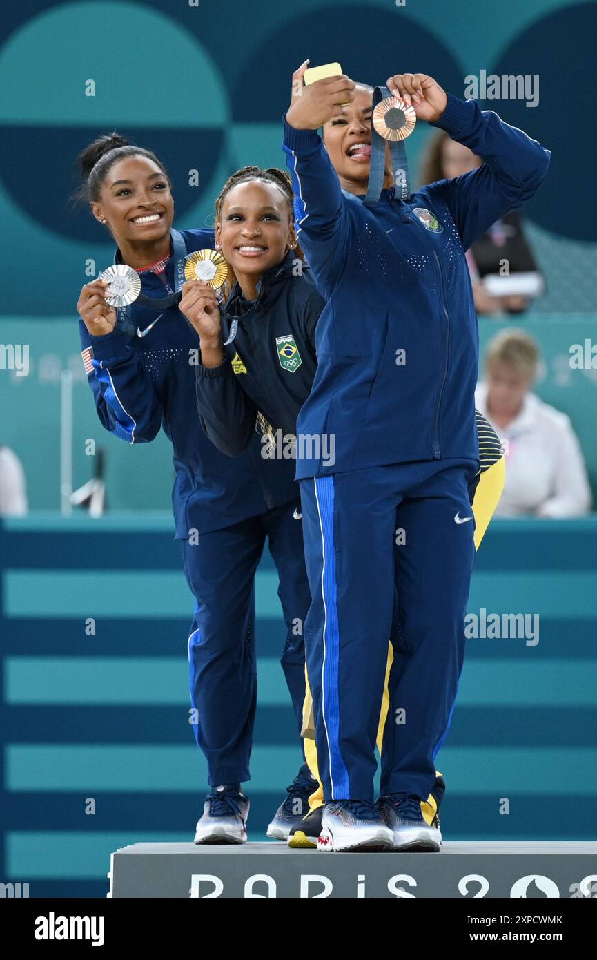 Paris, Fra. 05th Aug, 2024. Team USA gymnast Simone Biles, Team Brazil ...