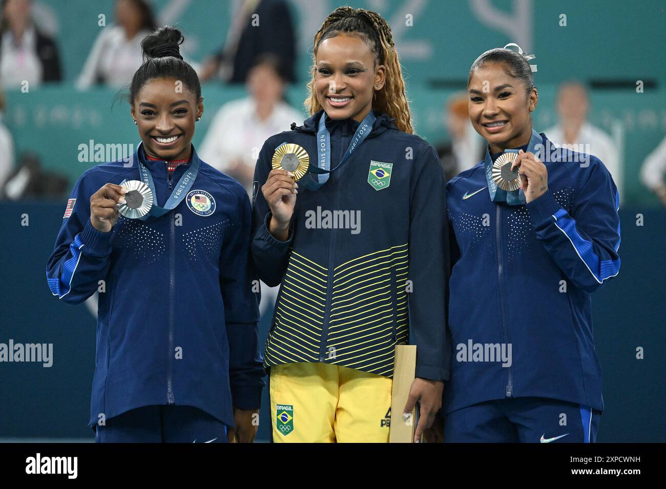 Paris, Fra. 05th Aug, 2024. Team USA gymnast Simone Biles, Team Brazil ...