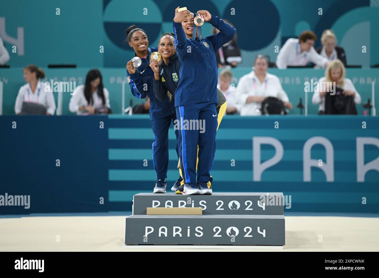 Paris, Fra. 05th Aug, 2024. Team USA gymnast Simone Biles, Team Brazil ...