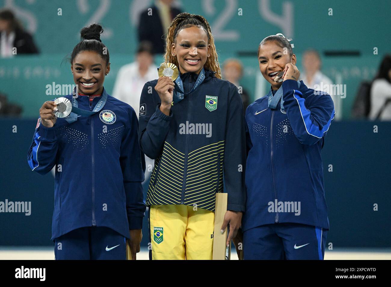 Paris, Fra. 05th Aug, 2024. Team USA gymnast Simone Biles, Team Brazil ...