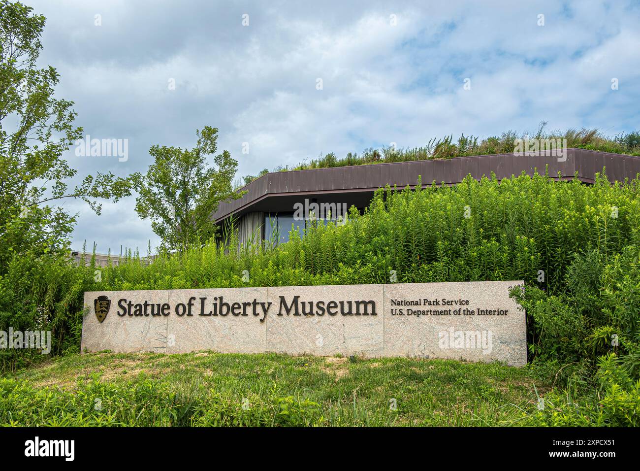 New York, NY, USA - August 4, 2023: Statue of Liberty Museum name sign ...