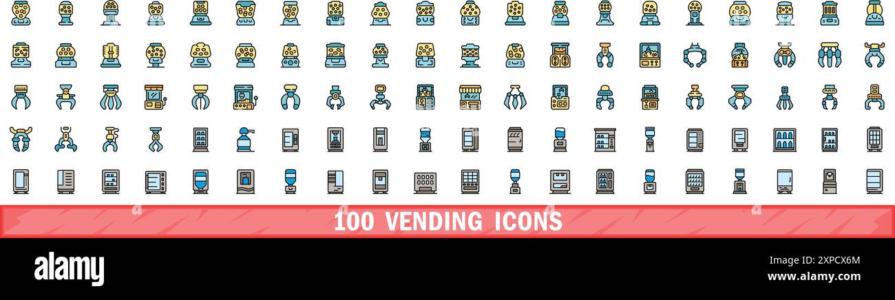 100 vending icons set. Color line set of vending vector icons thin line ...