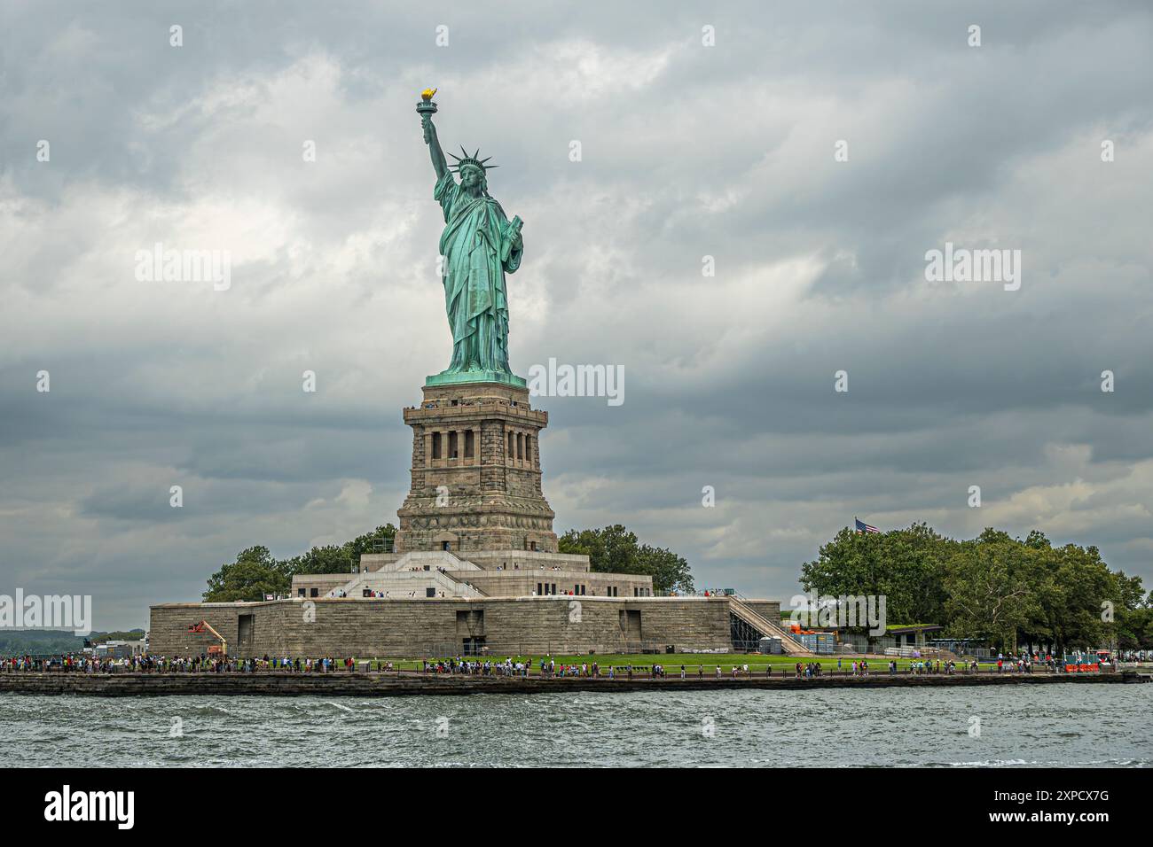 New York, NY, USA - August 4, 2023: Statue of Liberty front from the ...