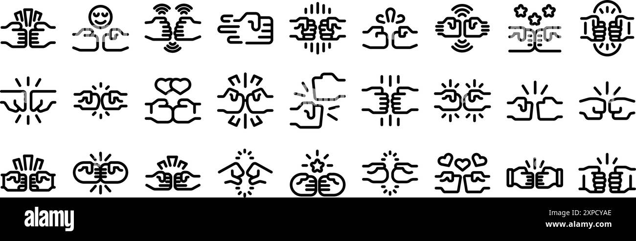 Fist bump icons set. Diverse set of fist bump icons representing ...