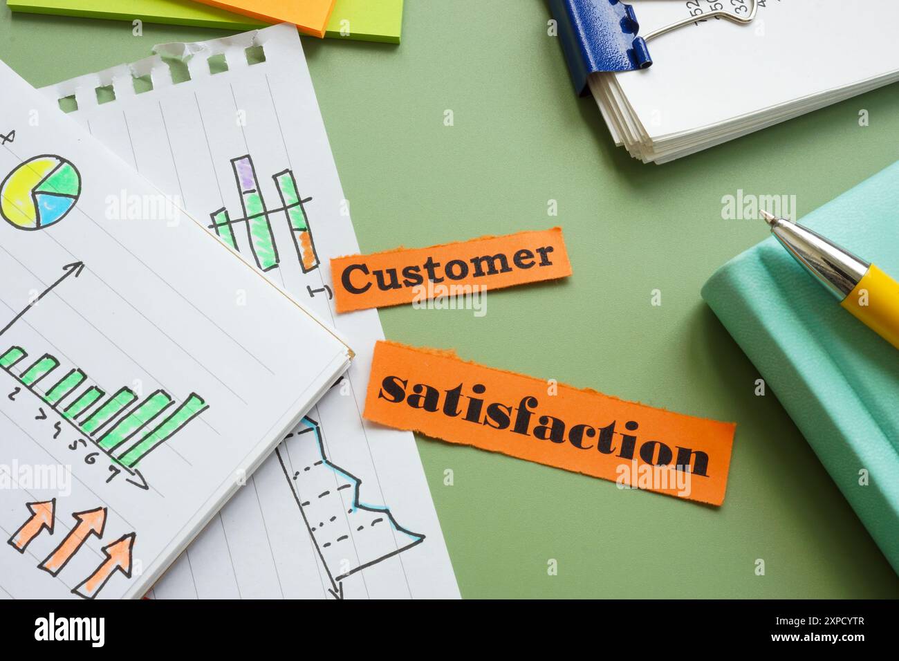 Marketing notes in notebooks and words customer satisfaction Stock ...