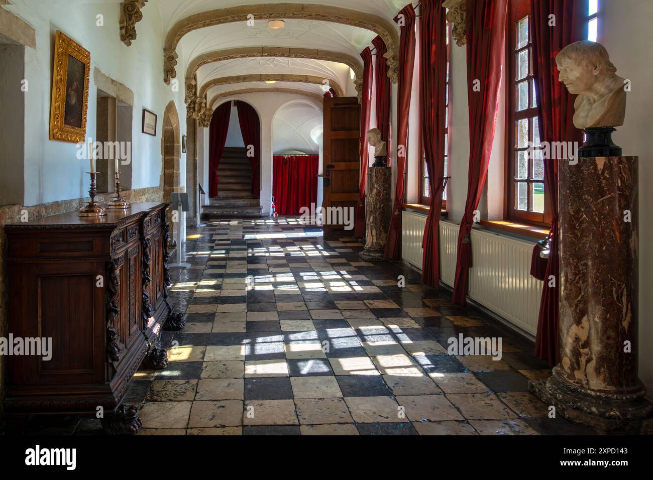 Kasteel van Laarne, interior showing hallway of 14th century medieval ...