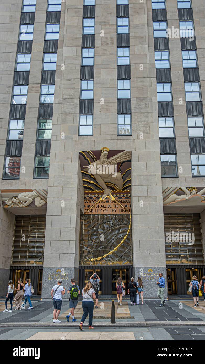 New York, NY, USA - August 3, 2023: Main entrance to Comcast building ...
