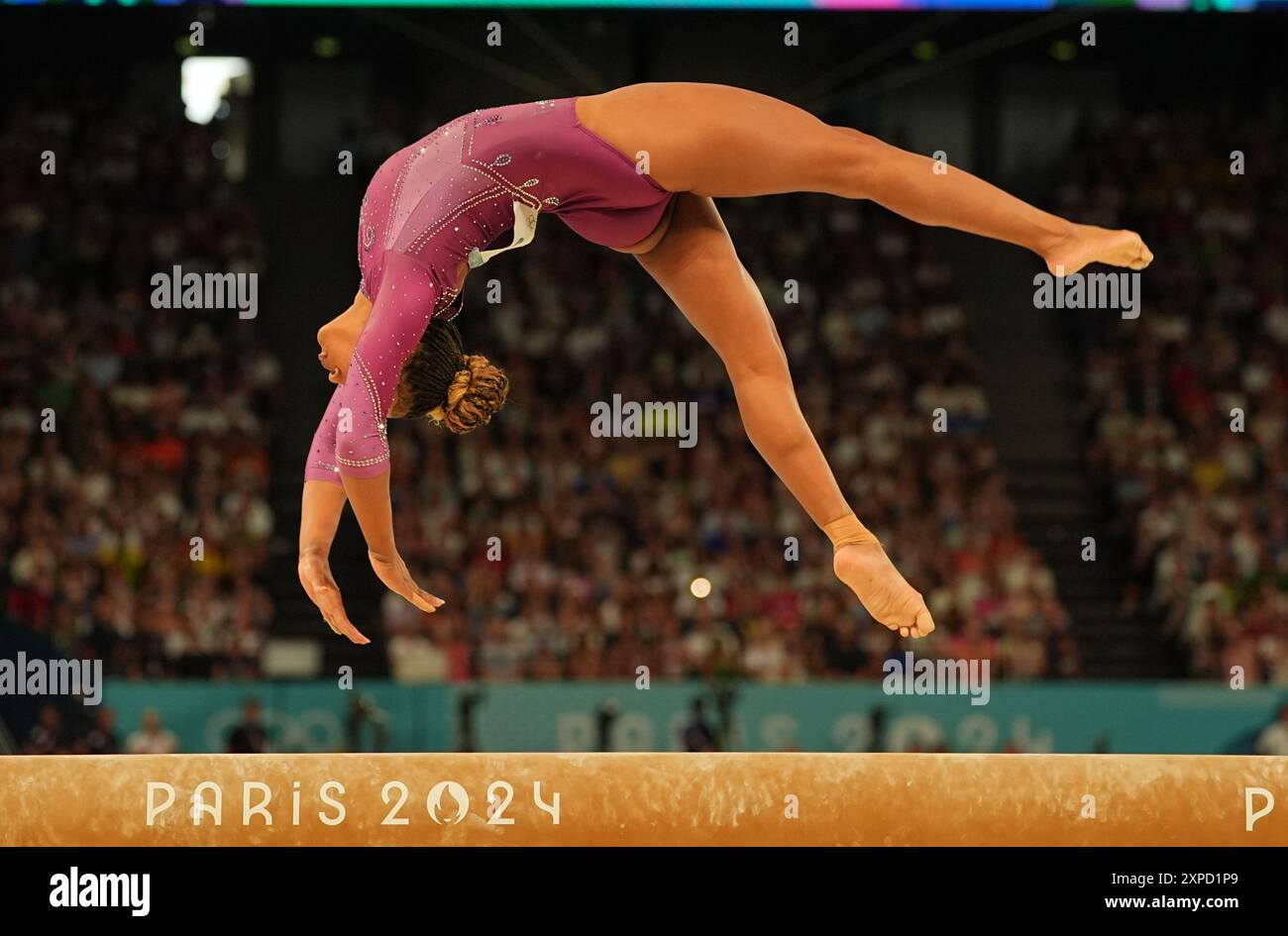 Paris, France. 5 August, 2024. Rebeca Andrade (Brazil) competes during ...