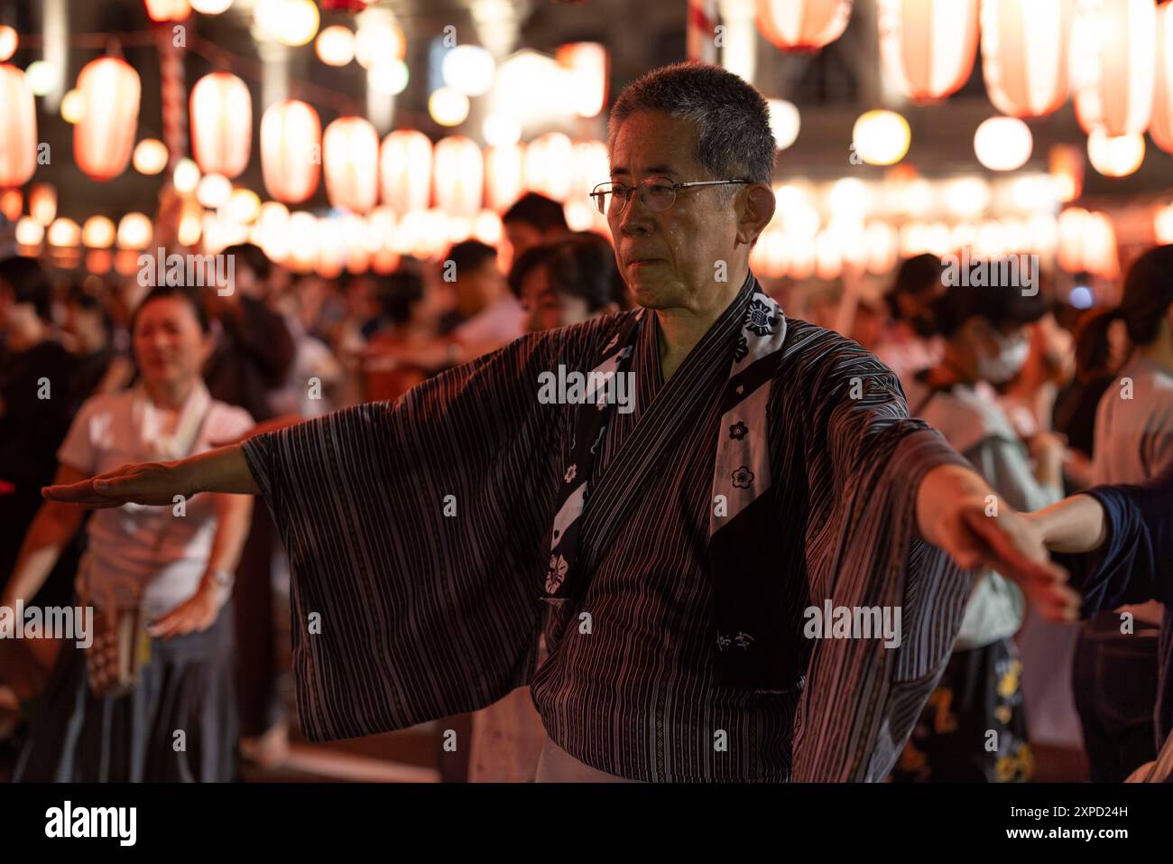 Tokyo, Japan. 03rd Aug, 2024. Visitors of Tsukiji Honganji Bon Dance ...