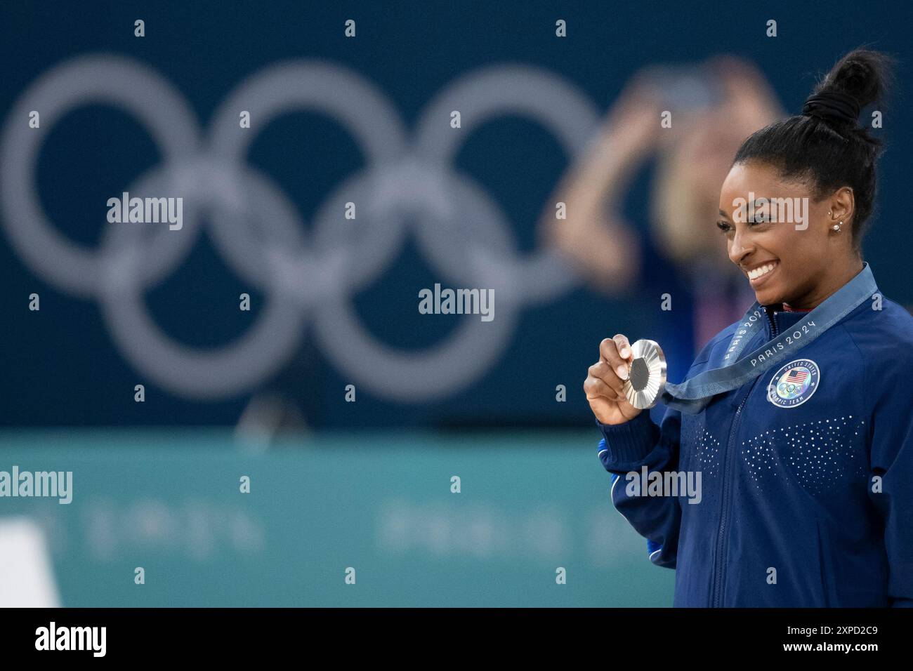US' Simone Biles (silver) and US' Jordan Chiles (bronze) during the ...