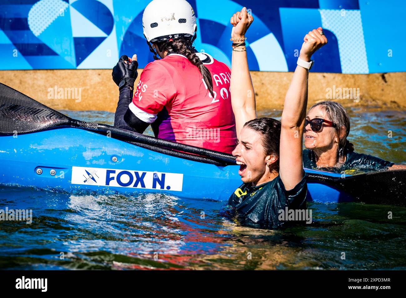 From right Jessica Fox and Noemie Fox of Australia celebrates Neomie ...