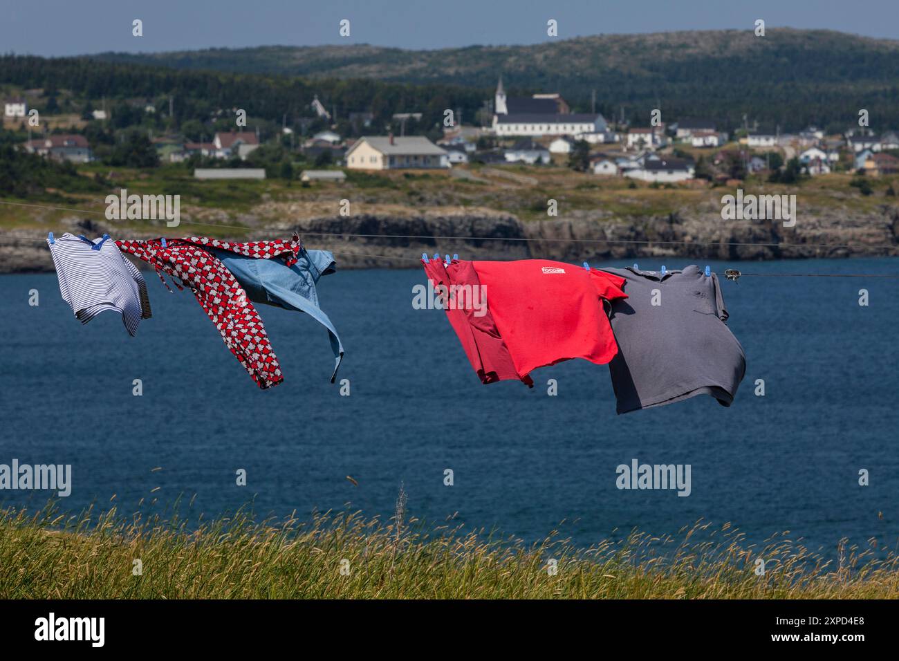clothes on a clothes line, Mayberly, Newfoundland, Canada Stock Photo ...