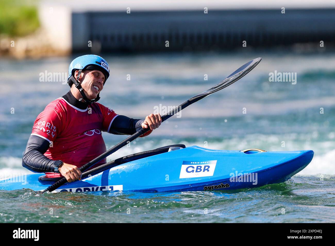 Joseph Clarke of Great Britain compete during Men's Kayak Cross Small ...