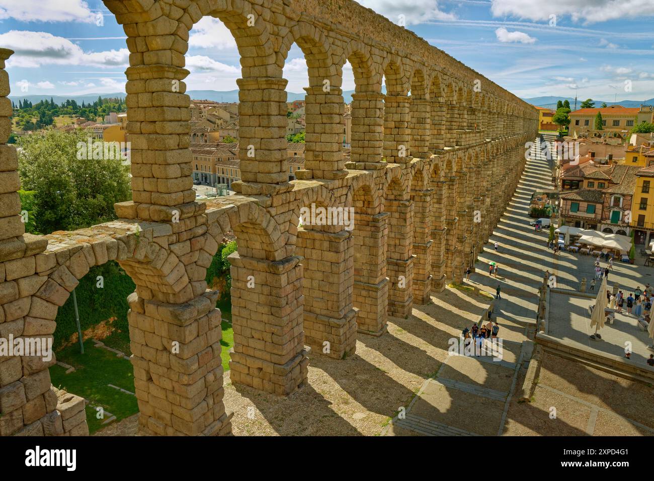 Shadows cast by some of the 167 arches of the Roman aqueduct crossing ...