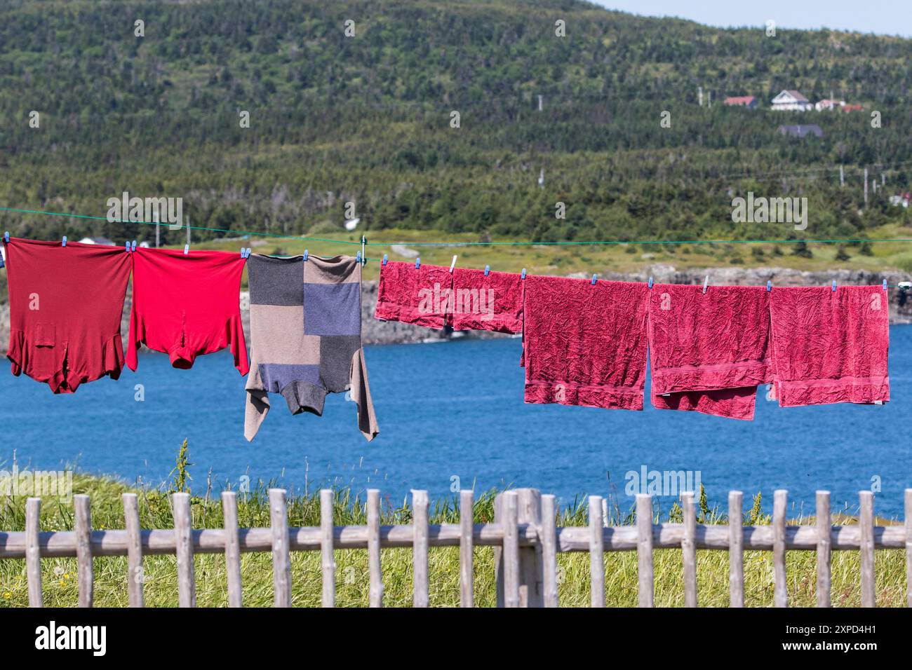 clothes on a clothes line, Mayberly, Newfoundland, Canada Stock Photo ...