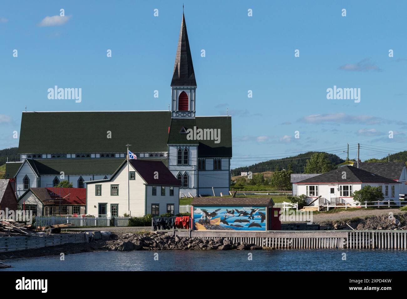 Harbour area Trinity Newfoundland, boat tour dock, houses and St. Paul ...