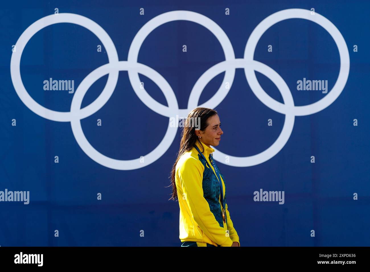 Gold medalist Noemie Fox of Australia celebrates during Women's Kayak ...