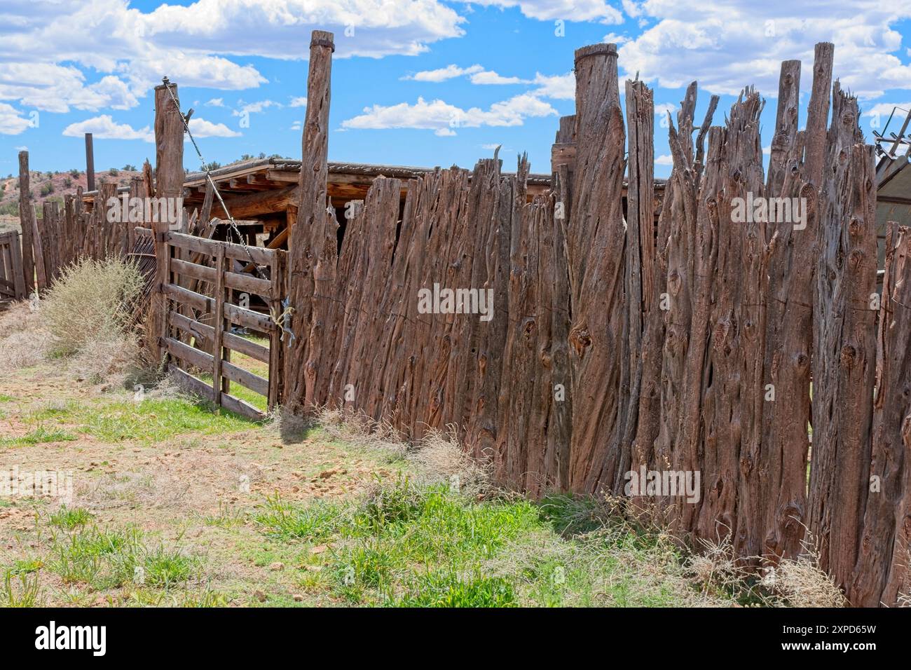 Rustic picket fence and gate to paddock Stock Photo - Alamy